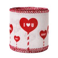 China Christmas Decoration 63MM Wired Burlap Ribbon with Sweet Bear Print Wired Ribbon for sale