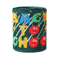 China Jute/Polyester Wired Burlap Ribbon for School Season Blue Pot and Rainbow Print Design for sale