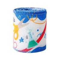 China Jute/Polyester Wired Burlap Ribbon for School Season Blue Pot and Rainbow Print Design for sale