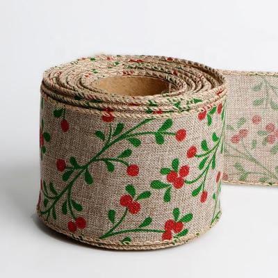 China Customize Your Christmas Tree with Jute/Polyester Burlap Ribbon Custom Holiday Ribbon for sale