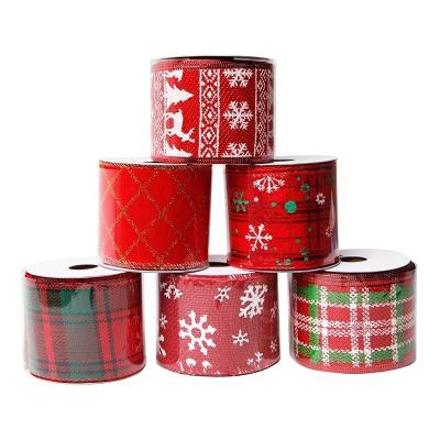 China Printed Wired Burlap Ribbons Customized for Christmas Gifts by MSD Ribbon 2.5 Inch for sale