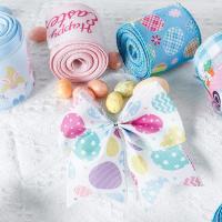 China Printed Colored Egg Happy Easter MSD OEM White Ribbon Wired Edge Easter Burlap Ribbon for sale