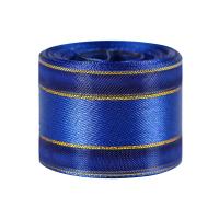 China 25mm Dark Blue Organza Satin Ribbon With Gold Edge Roll For Decoration OEM ODM Service for sale