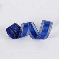 China 25mm Dark Blue Organza Satin Ribbon With Gold Edge Roll For Decoration OEM ODM Service for sale