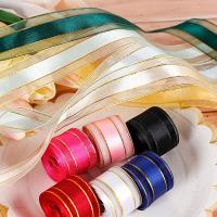 China 25mm Dark Blue Organza Satin Ribbon With Gold Edge Roll For Decoration OEM ODM Service for sale