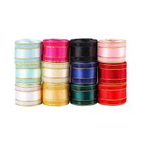 China 25mm Dark Blue Organza Satin Ribbon With Gold Edge Roll For Decoration OEM ODM Service for sale