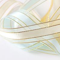 China 5 Yards Per Roll White Organza and Satin Ribbon With Gold Edge Roll Other Fabric Type for sale