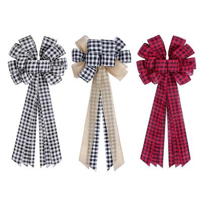 China Christmas Day Party Decorative Bow MSD Buffalo Plaid Bow in Holiday Wreath Design for sale