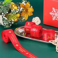 China 100% Polyester Red Ribbon With Gold Christmas Pattern For Holiday Decoration MSD Ribbon for sale