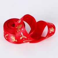 China 100% Polyester Red Ribbon With Gold Christmas Pattern For Holiday Decoration MSD Ribbon for sale