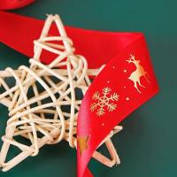 China 100% Polyester Red Ribbon With Gold Christmas Pattern For Holiday Decoration MSD Ribbon for sale
