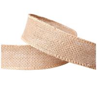 China Christmas Occasion Burlap Fabric Wired Ribbon 100% Natural Jute Crafts Ribbon 25mm for sale
