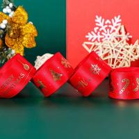 China 100% Polyester Red Ribbon With Gold Christmas Pattern For Holiday Decoration MSD Ribbon for sale