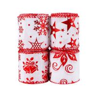 China 2 1/2‘’ Width MSD Christmas Decors And Patterns Printed On White Wired Edge Burlap Ribbon for sale