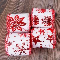 China 2 1/2‘’ Width MSD Christmas Decors And Patterns Printed On White Wired Edge Burlap Ribbon for sale