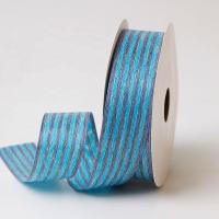 China Wired Burlap Ribbon Spool Roll 100% Polyester Stripe Burlap Fabric for sale