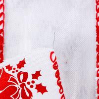 China 2 1/2‘’ Width MSD Christmas Decors And Patterns Printed On White Wired Edge Burlap Ribbon for sale