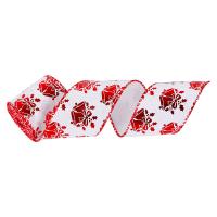 China 2 1/2‘’ Width MSD Christmas Decors And Patterns Printed On White Wired Edge Burlap Ribbon for sale