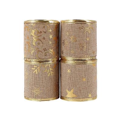 China MSD Printed Design For Merry Christmas Burlap Ribbon Wired Edge Fabric Type Burlap for sale