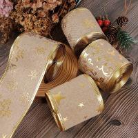 China MSD Printed Design For Merry Christmas Burlap Ribbon Wired Edge Fabric Type Burlap for sale