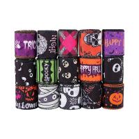 China 2.5 inch Halloween Wire Edged Burlap Ribbons Width 2 1/2'' Funny Pattern For Wrapping for sale