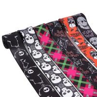 China 2.5 inch Halloween Wire Edged Burlap Ribbons Width 2 1/2'' Funny Pattern For Wrapping for sale