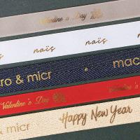 China Stylish Design Polyester Ribbon With Custom Printed Gold Logo Ribbon MSD Ribbon for sale
