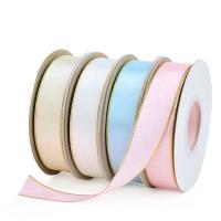 China Double Face Style Satin Ribbon with Silver Edge and Polyester Gold Edge in Stocked for sale