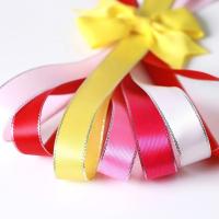 China Double Face Style Satin Ribbon with Silver Edge and Polyester Gold Edge in Stocked for sale
