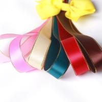 China Double Face Style Satin Ribbon with Silver Edge and Polyester Gold Edge in Stocked for sale