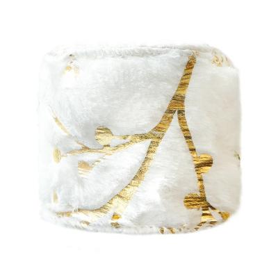 China 2023 Style Christmas Craft Ribbon Custom Plush Wire Edge Ribbon with Gold Printing for sale