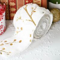 China 2023 Style Christmas Craft Ribbon Custom Plush Wire Edge Ribbon with Gold Printing for sale