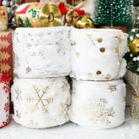 China 2023 Style Christmas Craft Ribbon Custom Plush Wire Edge Ribbon with Gold Printing for sale
