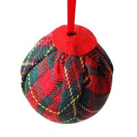 China Christmas Decorative Burlap Ribbon Ball with Red Lanyard and Colorful Pattern Design for sale