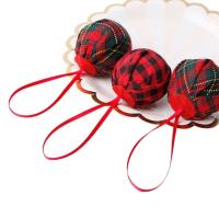 China Christmas Decorative Burlap Ribbon Ball with Red Lanyard and Colorful Pattern Design for sale