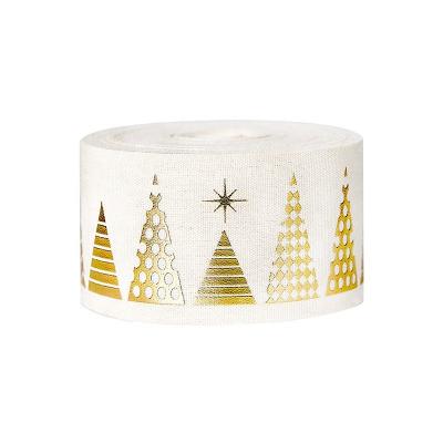 China DIY Crafts Must-Have MSD 100yards Natural Cotton Christmas Ribbon with Gold Printed for sale