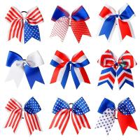 China Girl Hair Decoration American Red White Patriotic Festival Hair Bow with Elastic Band for sale
