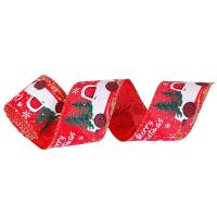 China 2.5 Inch Vintage Red Truck Christmas Wired Edge Ribbons for Fabric Christmas Wrapping for sale