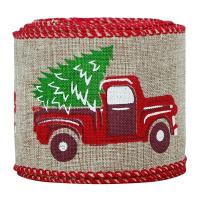 China 2.5 Inch Vintage Red Truck Christmas Wired Edge Ribbons for Fabric Christmas Wrapping for sale