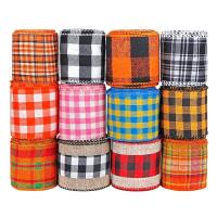 China Fabric Type Burlap Christmas Buffalo Plaid Wired Edge Ribbon Multi-Color Plaid Ribbon for sale