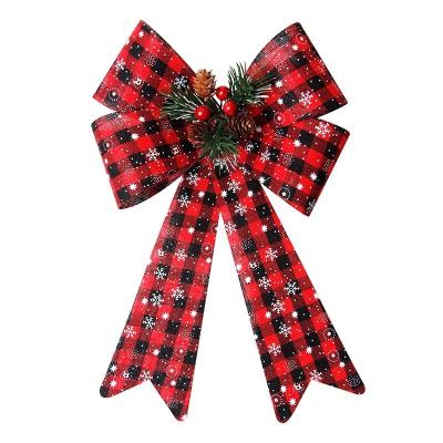 China Christmas Buffalo Plaid Ribbon Bow for Indoor Outdoor Red and Black Plaid Wreath for sale