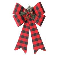 China Christmas Buffalo Plaid Ribbon Bow for Indoor Outdoor Red and Black Plaid Wreath for sale