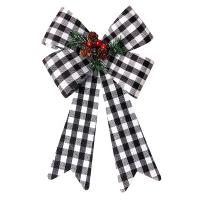 China Christmas Buffalo Plaid Ribbon Bow for Indoor Outdoor Red and Black Plaid Wreath for sale