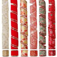 China 2 1/2'' Width Recyled Red and Gold Wired Edge Merry Christmas Ribbon for Tree Decoration for sale