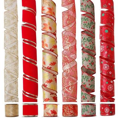 China 2 1/2'' Width Recyled Red and Gold Wired Edge Merry Christmas Ribbon for Tree Decoration for sale