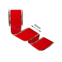 China 2 1/2'' Width Recyled Red and Gold Wired Edge Merry Christmas Ribbon for Tree Decoration for sale