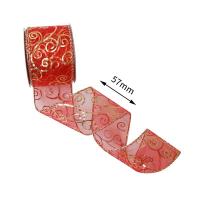 China 2 1/2'' Width Recyled Red and Gold Wired Edge Merry Christmas Ribbon for Tree Decoration for sale