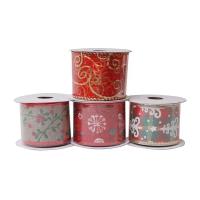 China 2 1/2'' Width Recyled Red and Gold Wired Edge Merry Christmas Ribbon for Tree Decoration for sale