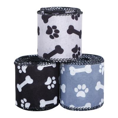 China DIY Wrapping Crafts Decoration Ribbon with Customized Paw Pattern 2.5 Inch Wired Edge for sale