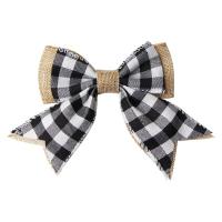 China 16cm*13cm Christmas Burlap Plaid Ribbon Bow Handmade Red and Black Jute Ribbon Bow for sale